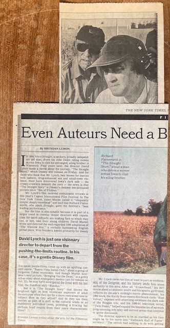 David Lynch. 10 illustrated clippings, The New York Times and The New ...